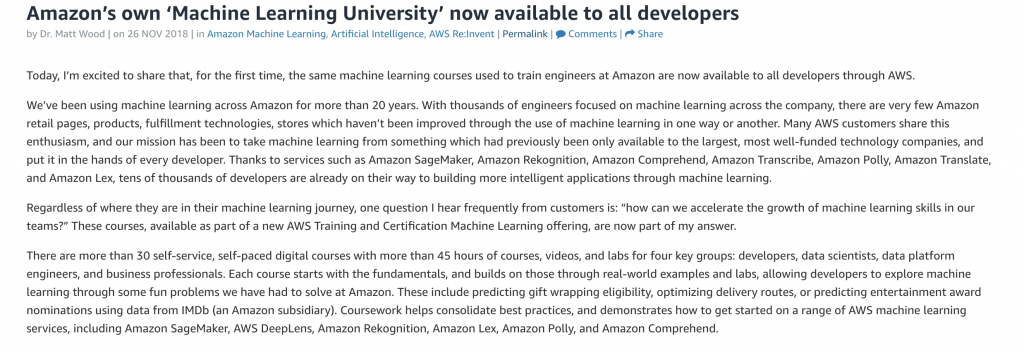 AmazonのMachine Learning University（機械学習大学）- 社内のエンジニア研修で使われる機械学習コースを無料公開 ...